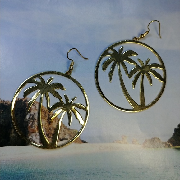 Jewelry | New Big Gold Palm Tree Hoop Dangle Earrings | Poshmark